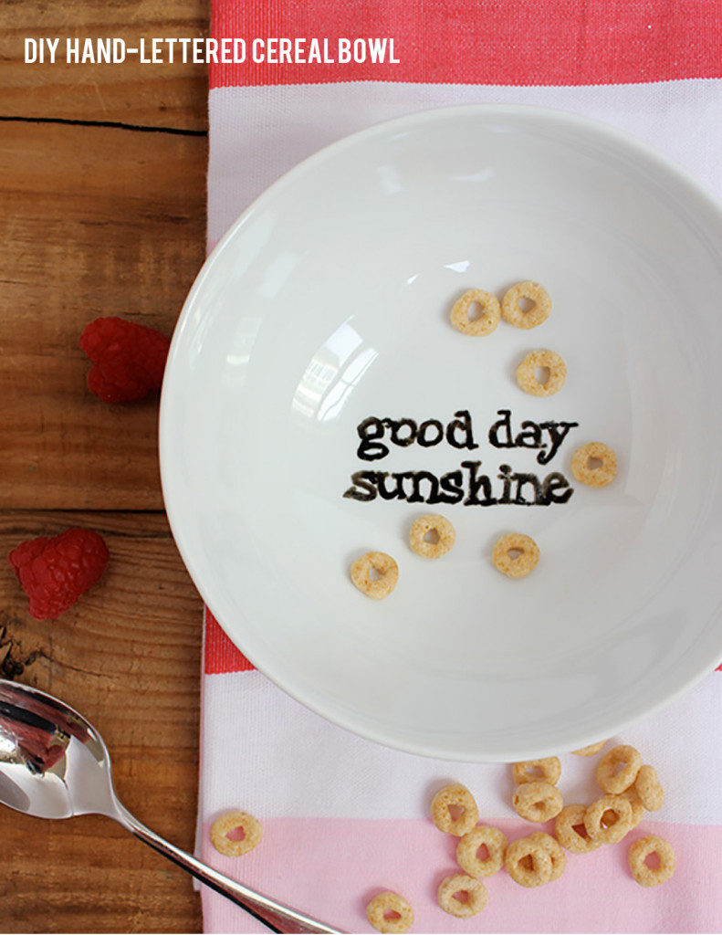 DIY hand-lettered cereal bowl