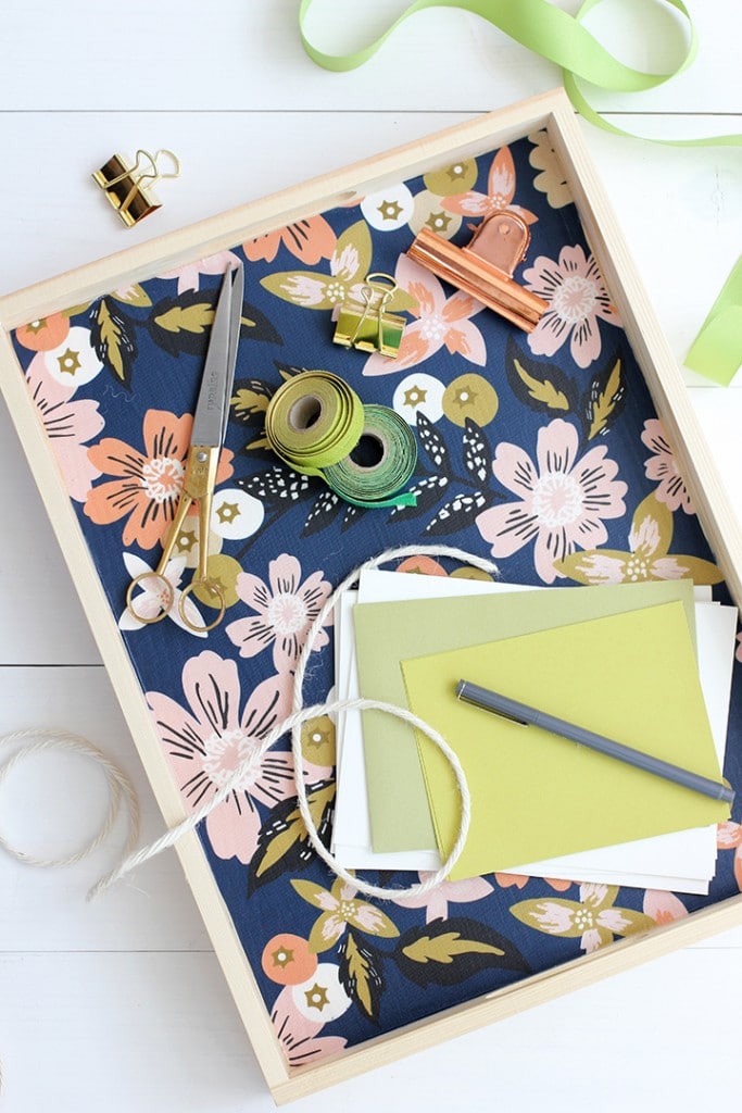 DIY fabric lined wood tray